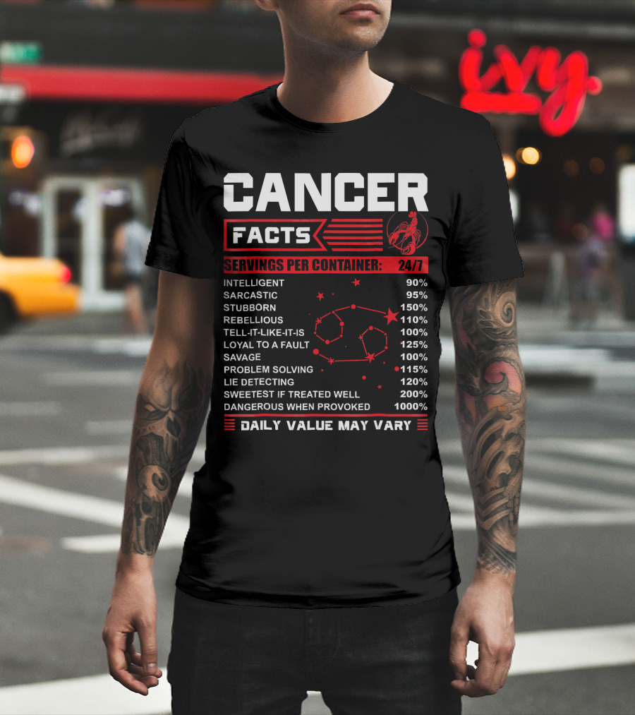 Cancer Facts Zodiac Traits Daily Value May Vary T-Shirt
