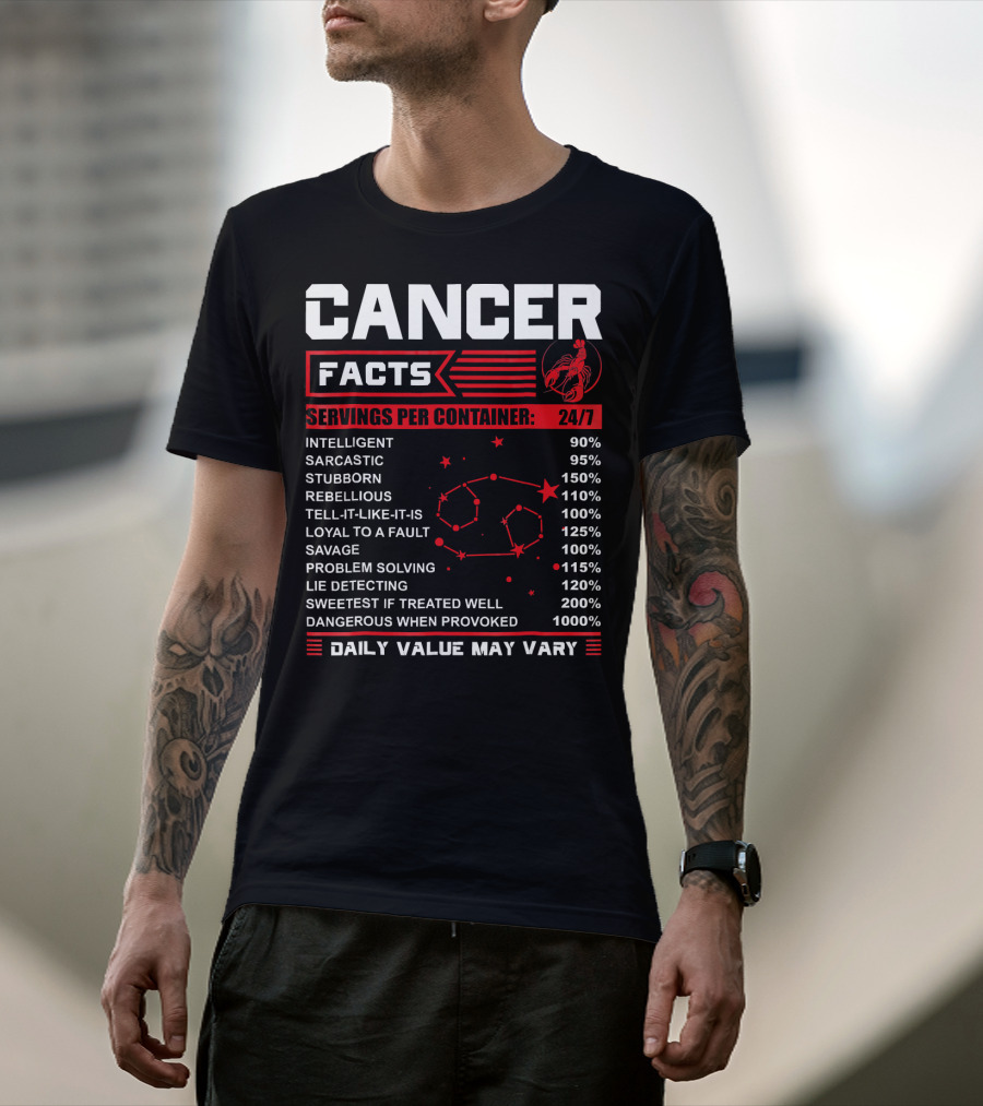 Cancer Facts Zodiac Traits Daily Value May Vary T-Shirt