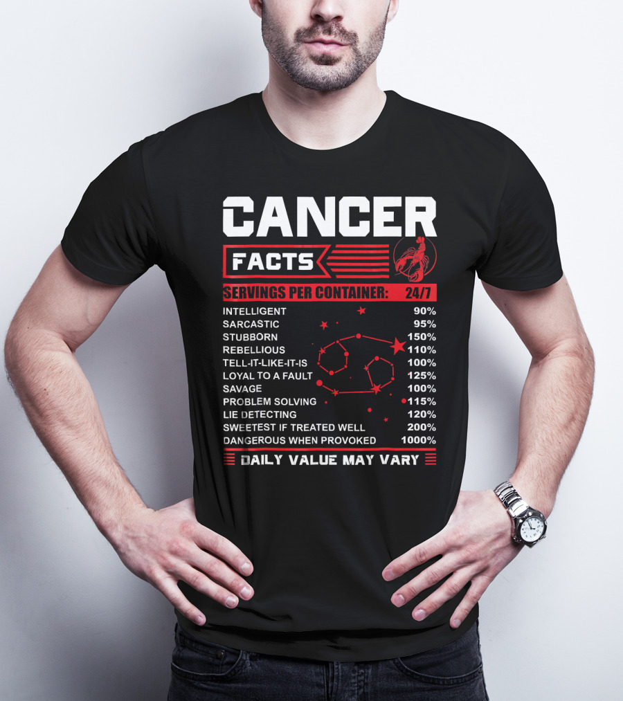 Cancer Facts Zodiac Traits Daily Value May Vary T-Shirt