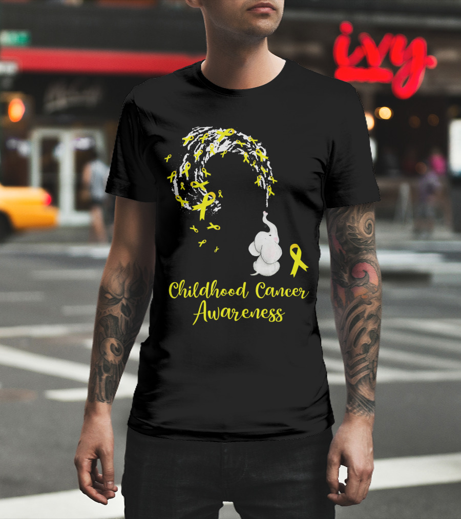 Childhood Cancer Awareness Elephant Spraying Yellow Ribbons T-Shirt