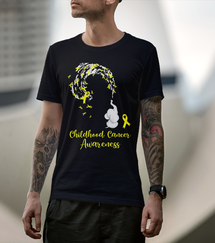 Childhood Cancer Awareness Elephant Spraying Yellow Ribbons T-Shirt