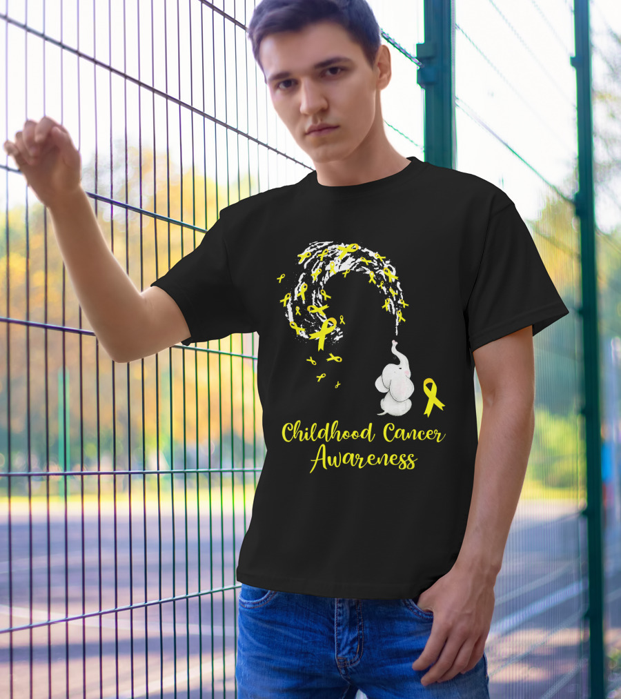 Childhood Cancer Awareness Elephant Spraying Yellow Ribbons T-Shirt