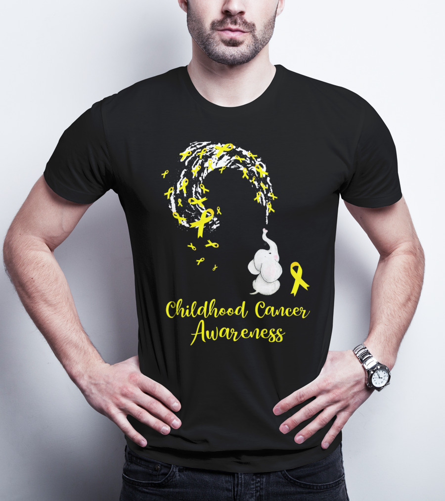 Childhood Cancer Awareness Elephant Spraying Yellow Ribbons T-Shirt