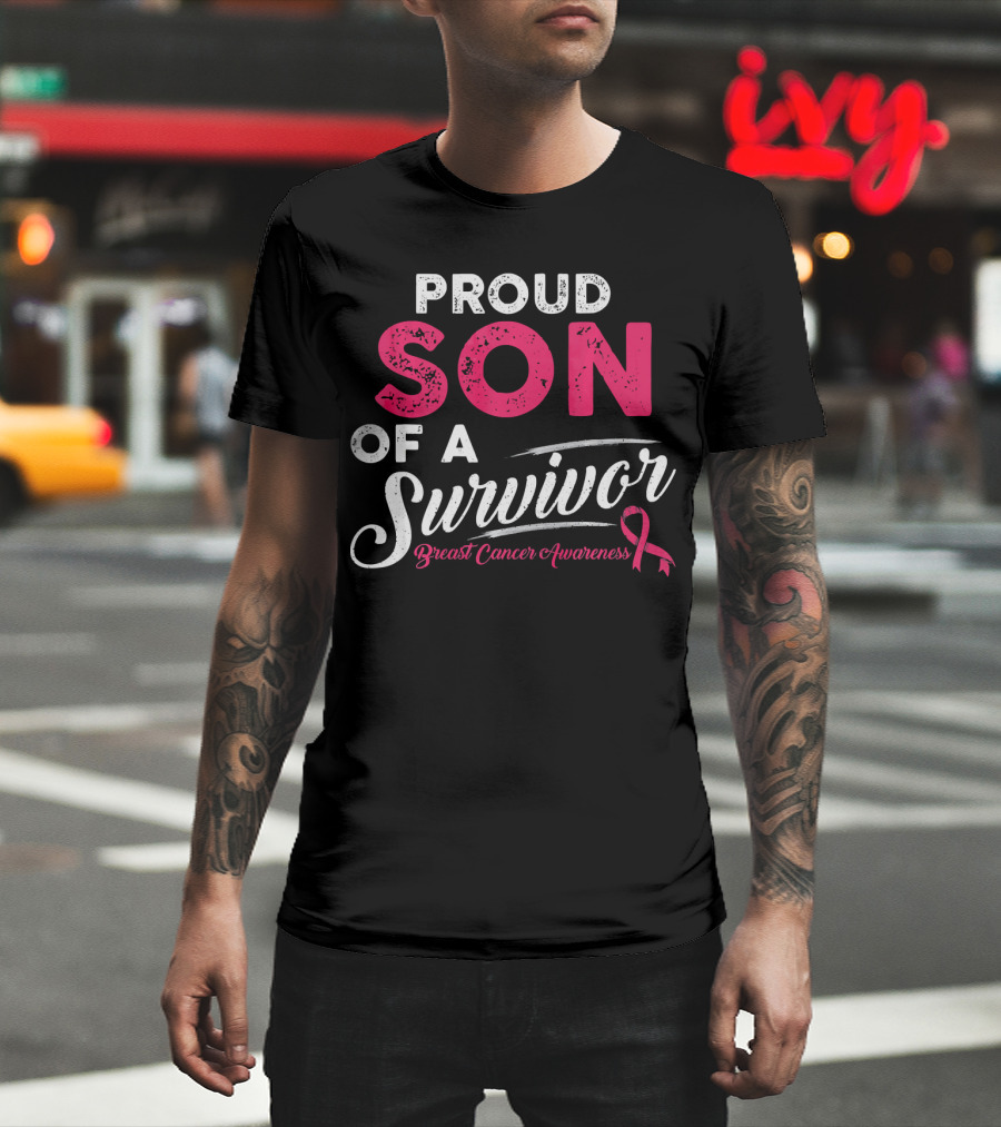 Proud Son Of A Survivor Breast Cancer Awareness T-Shirt