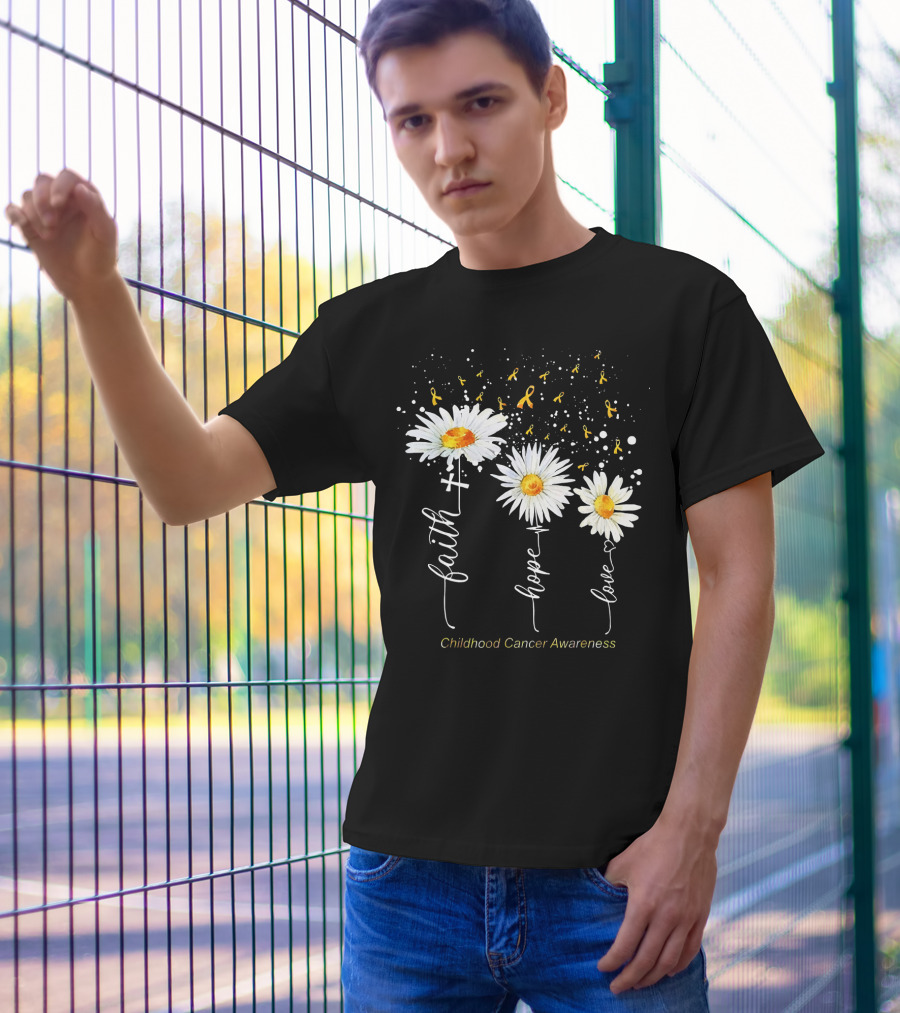 Faith Hope Love Childhood Cancer Awareness Daisies And Ribbons T-Shirt