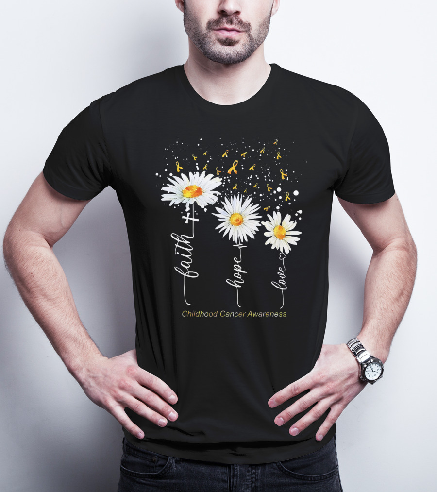 Faith Hope Love Childhood Cancer Awareness Daisies And Ribbons T-Shirt
