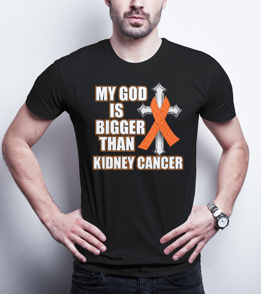 My God Is Bigger Than Kidney Cancer Cross Orange T-Shirt