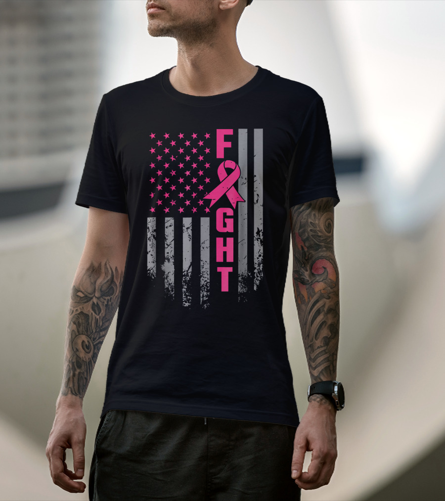 Breast Cancer Awareness American Flag Fight T-Shirt