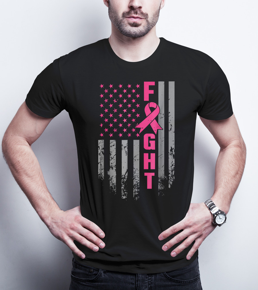 Breast Cancer Awareness American Flag Fight T-Shirt