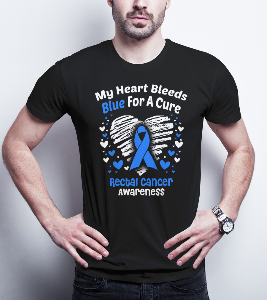 My Heart Bleeds Blue For A Cure Rectal Cancer Awareness T-Shirt