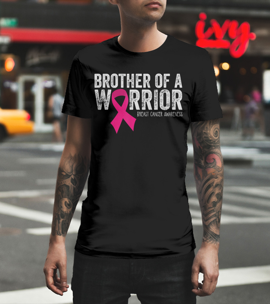 Brother Of A Warrior Pink Ribbon Breast Cancer Awareness T-Shirt