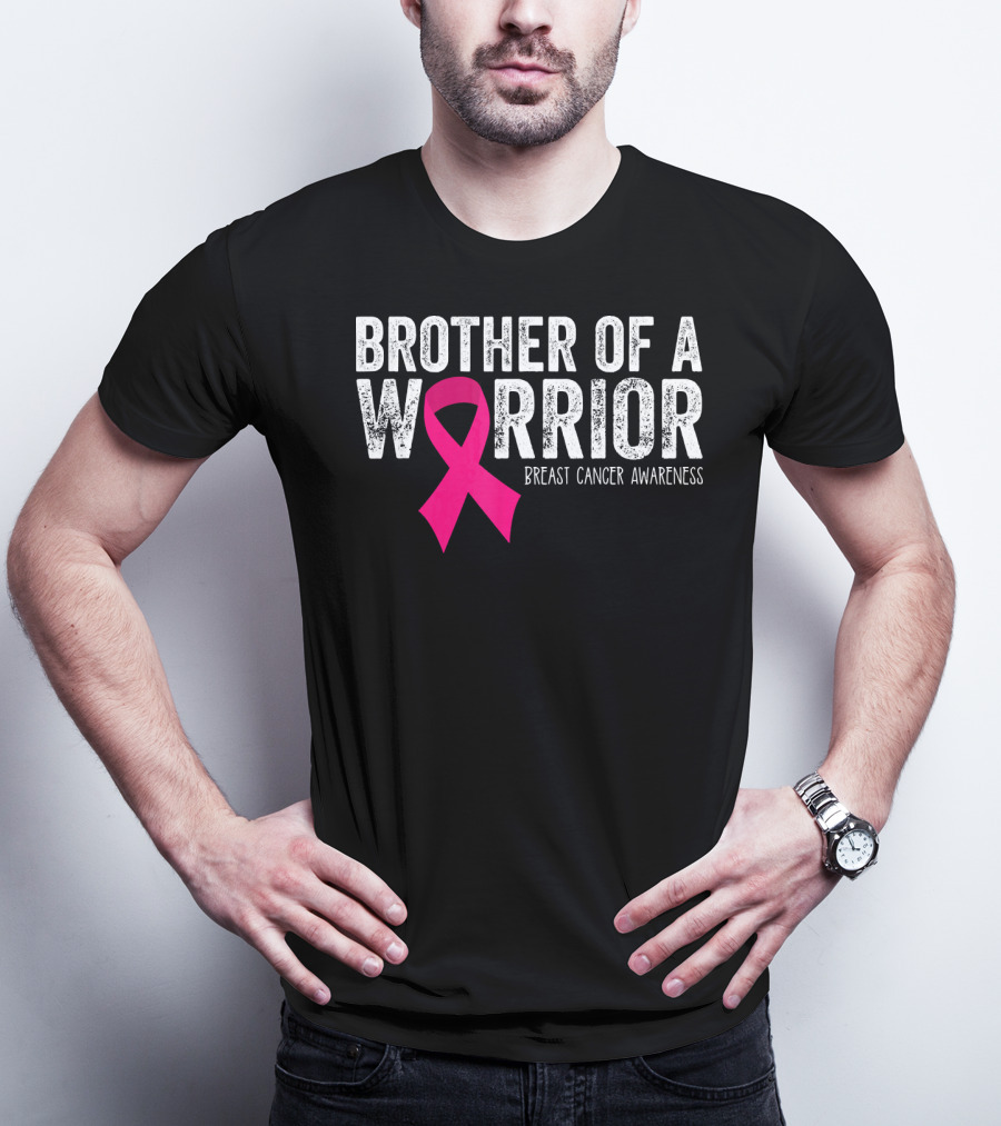 Brother Of A Warrior Pink Ribbon Breast Cancer Awareness T-Shirt