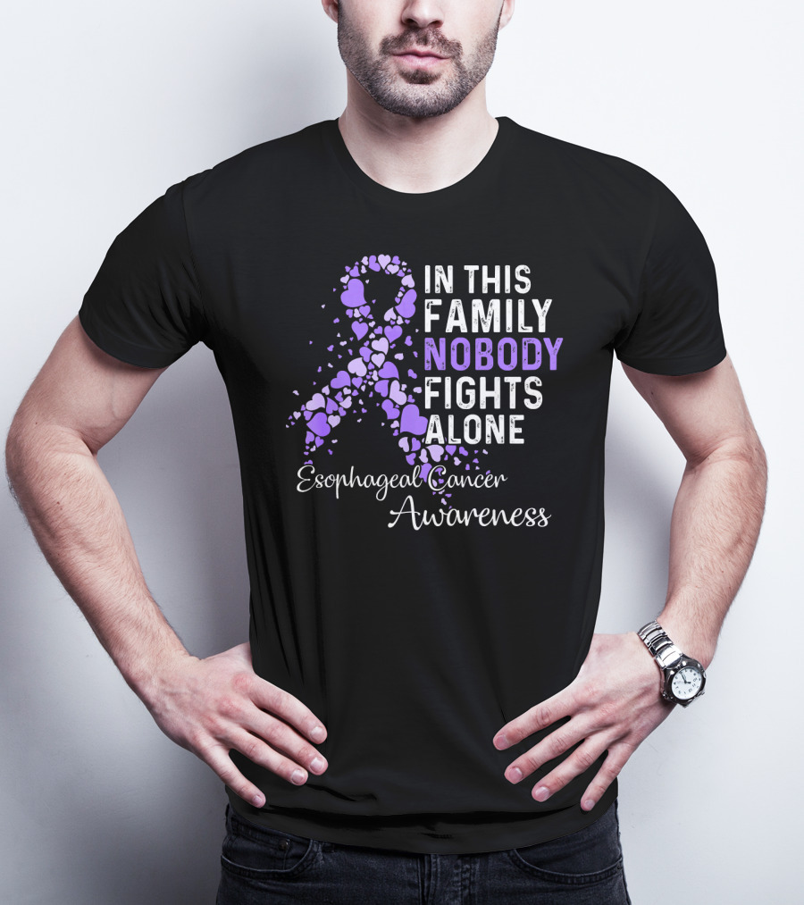 In This Family Nobody Fights Alone Esophageal Cancer Awareness T-Shirt