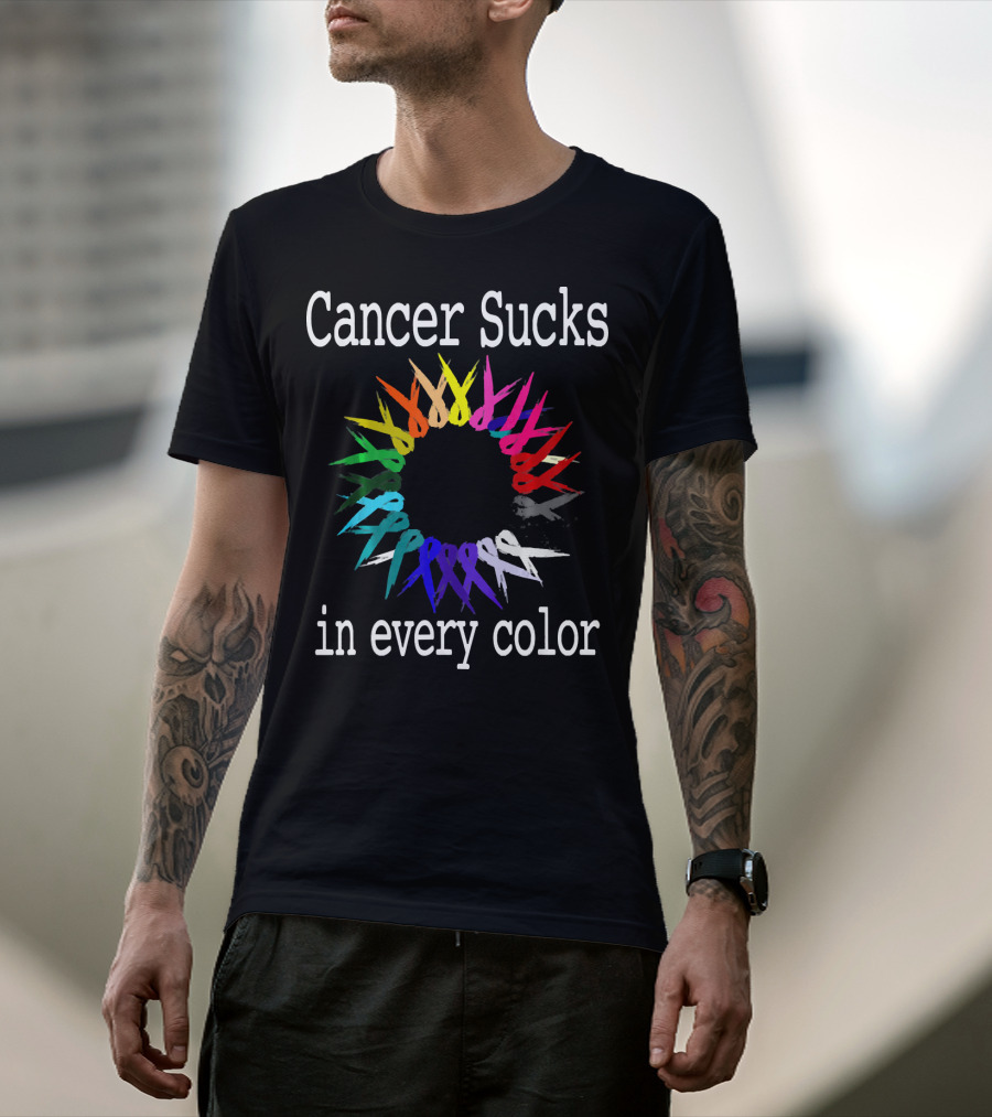 Cancer Sucks Awareness Ribbons In Every Color T-Shirt