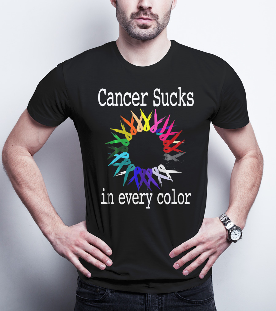 Cancer Sucks Awareness Ribbons In Every Color T-Shirt