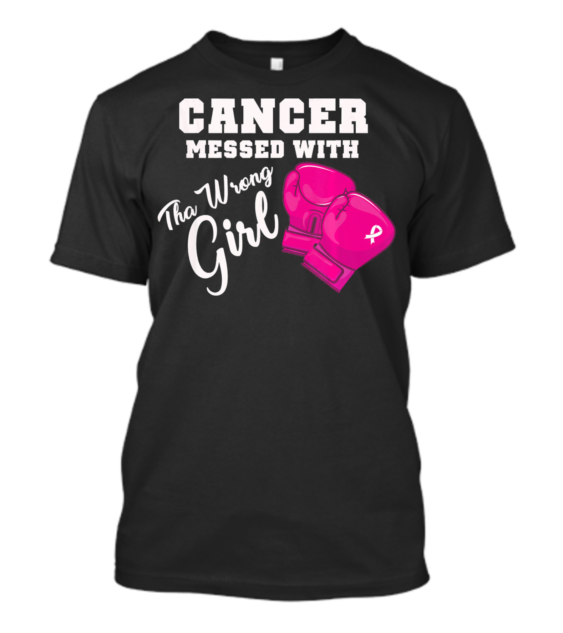 Cancer Messed With The Wrong Girl Boxing Gloves Breast Cancer Awareness T-Shirt