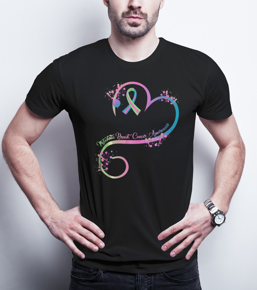 Heart Ribbon Metastatic Breast Cancer Awareness T-Shirt