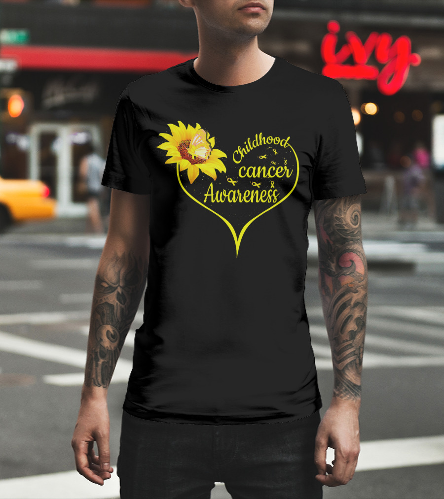 Childhood Cancer Awareness Flower Butterfly Gold T-Shirt