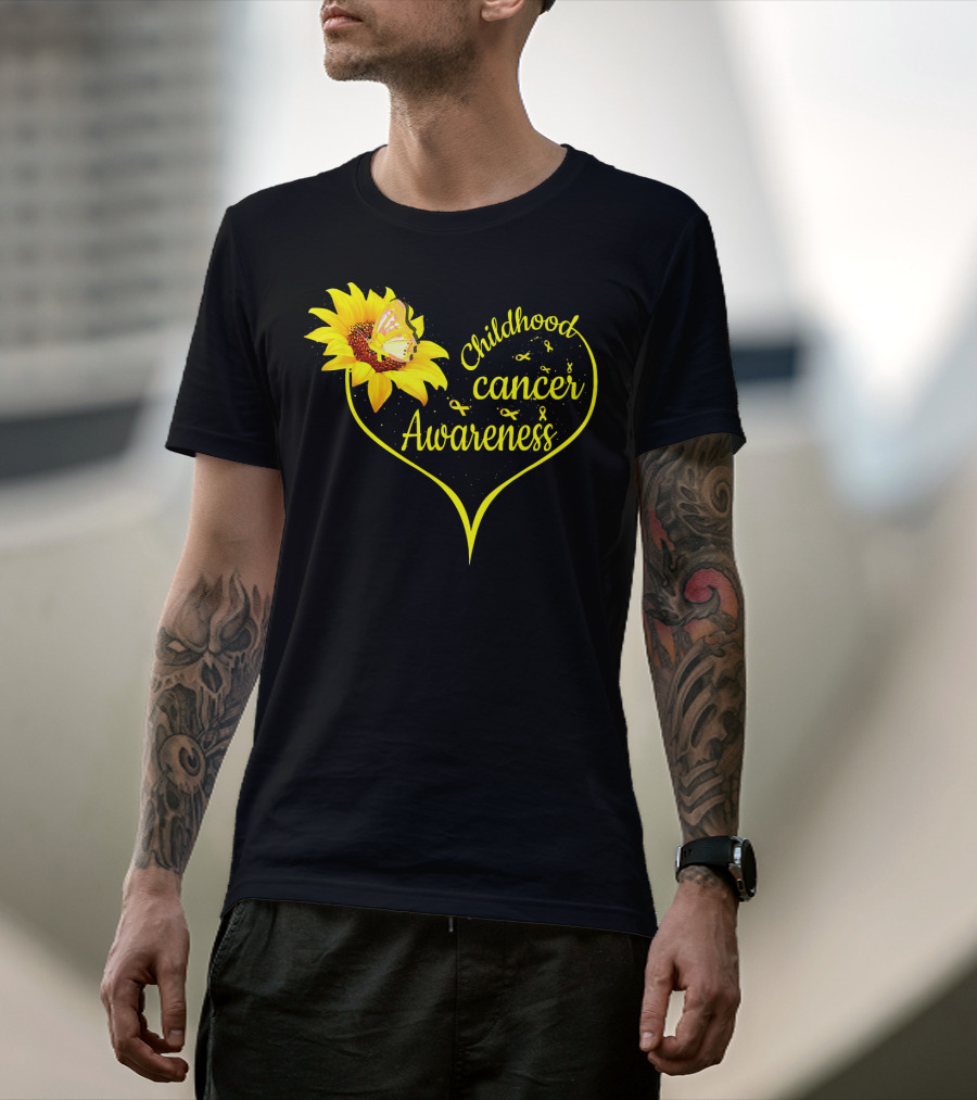 Childhood Cancer Awareness Flower Butterfly Gold T-Shirt