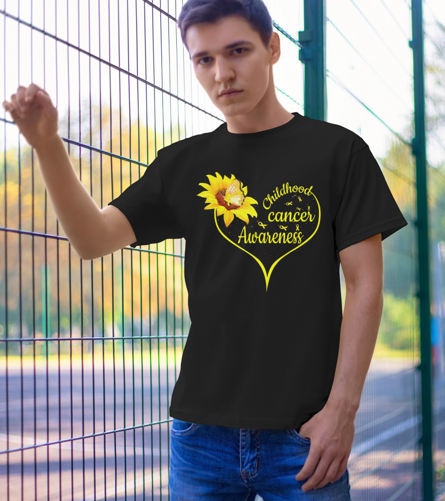 Childhood Cancer Awareness Flower Butterfly Gold T-Shirt