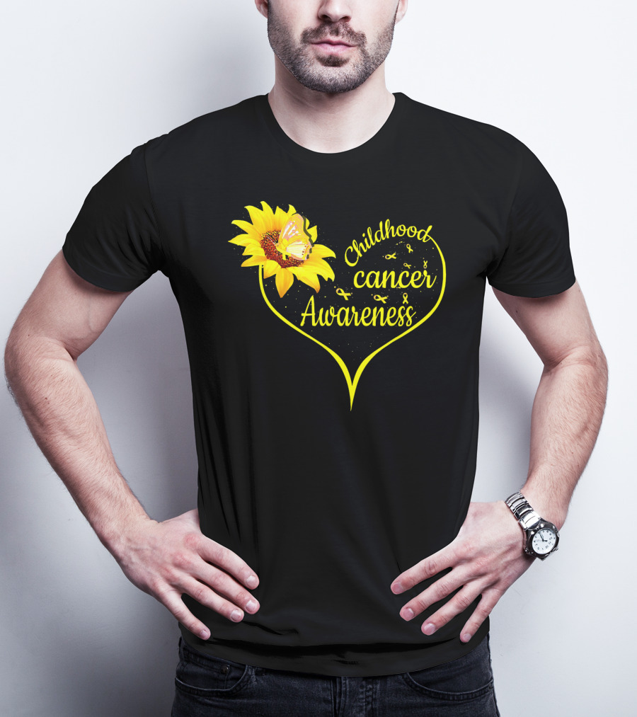 Childhood Cancer Awareness Flower Butterfly Gold T-Shirt