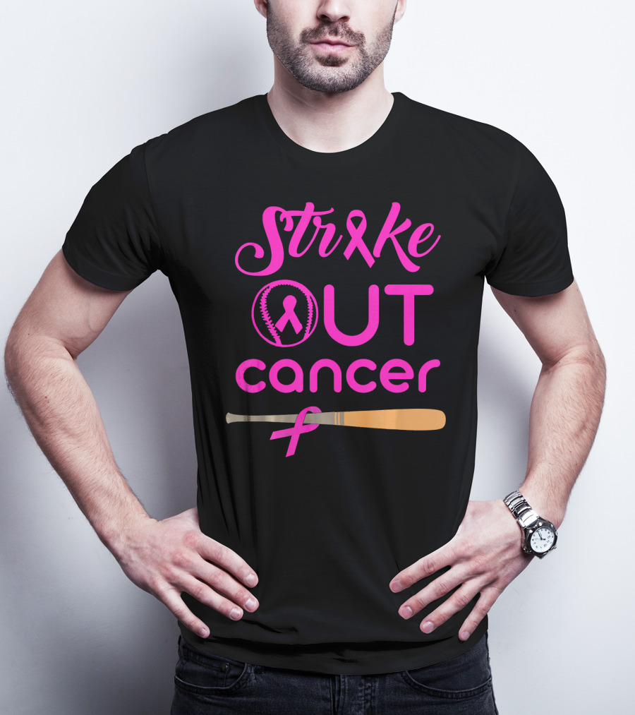 Strike Out Cancer Pink Ribbon Baseball Bat T-Shirt