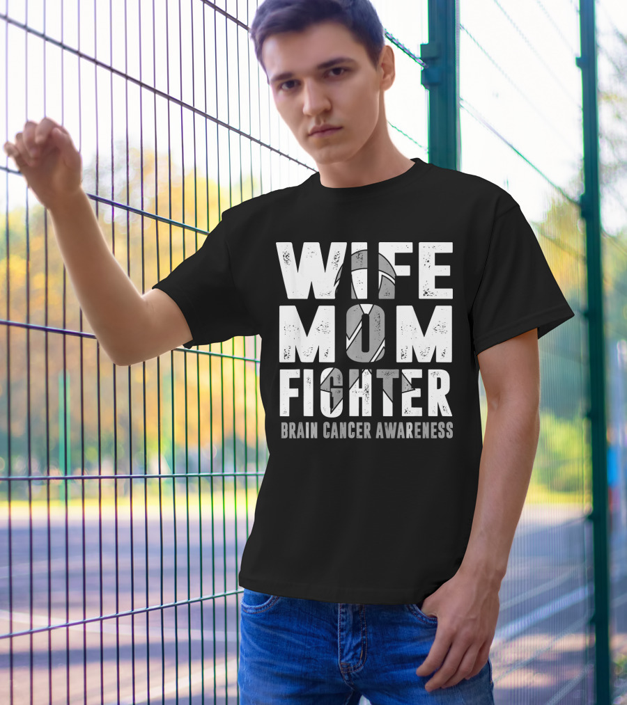Wife Mom Fighter Brain Cancer Awareness Support Tattoo T-Shirt