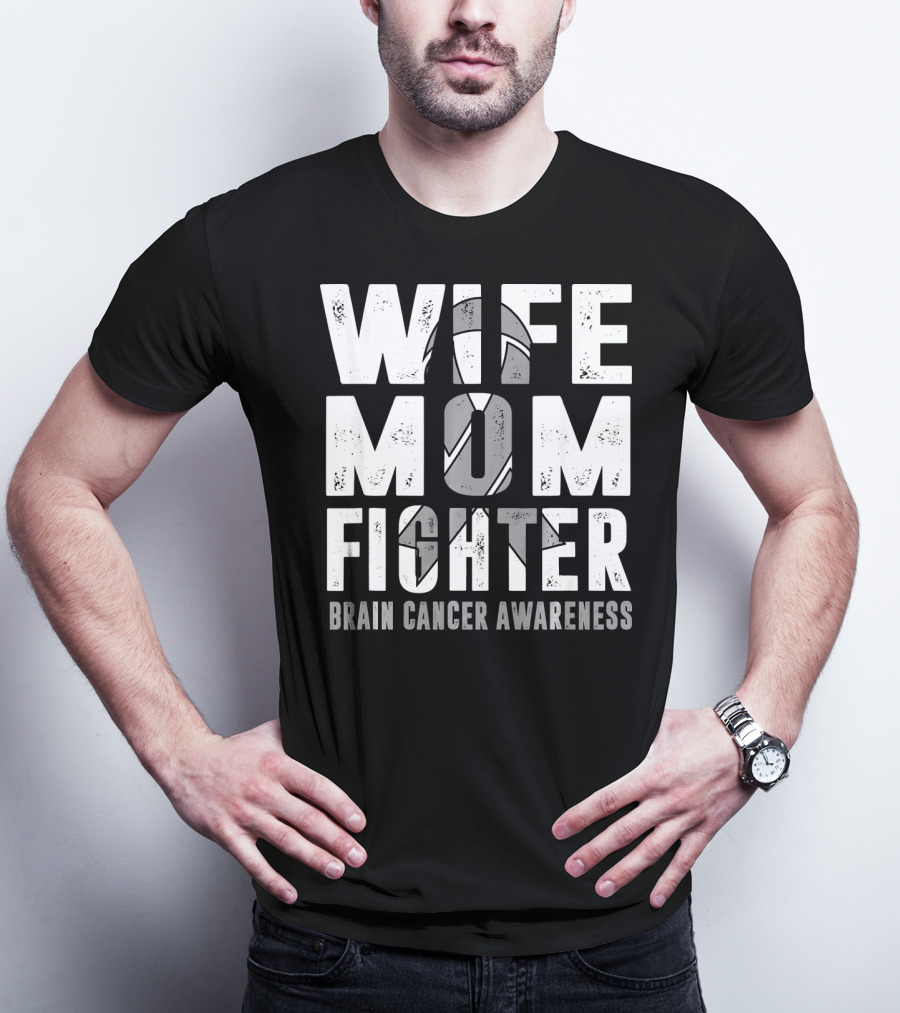 Wife Mom Fighter Brain Cancer Awareness Support Tattoo T-Shirt