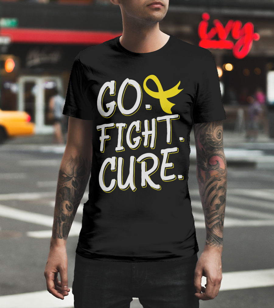Go Fight Cure Childhood Cancer Gold Ribbon Awareness T-Shirt