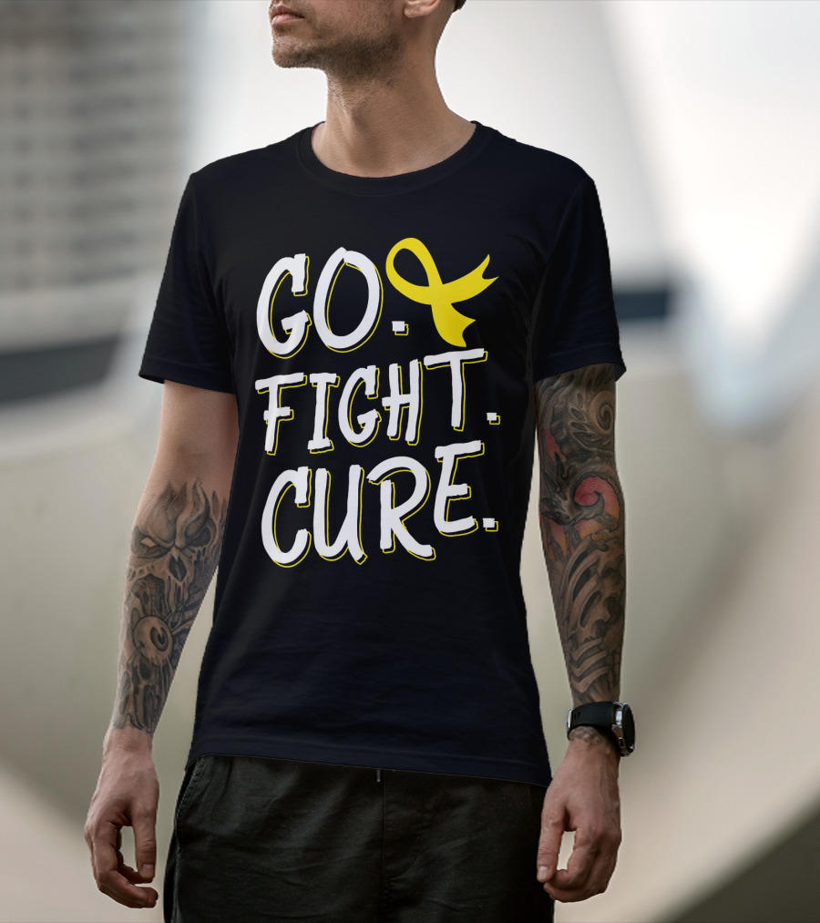 Go Fight Cure Childhood Cancer Gold Ribbon Awareness T-Shirt