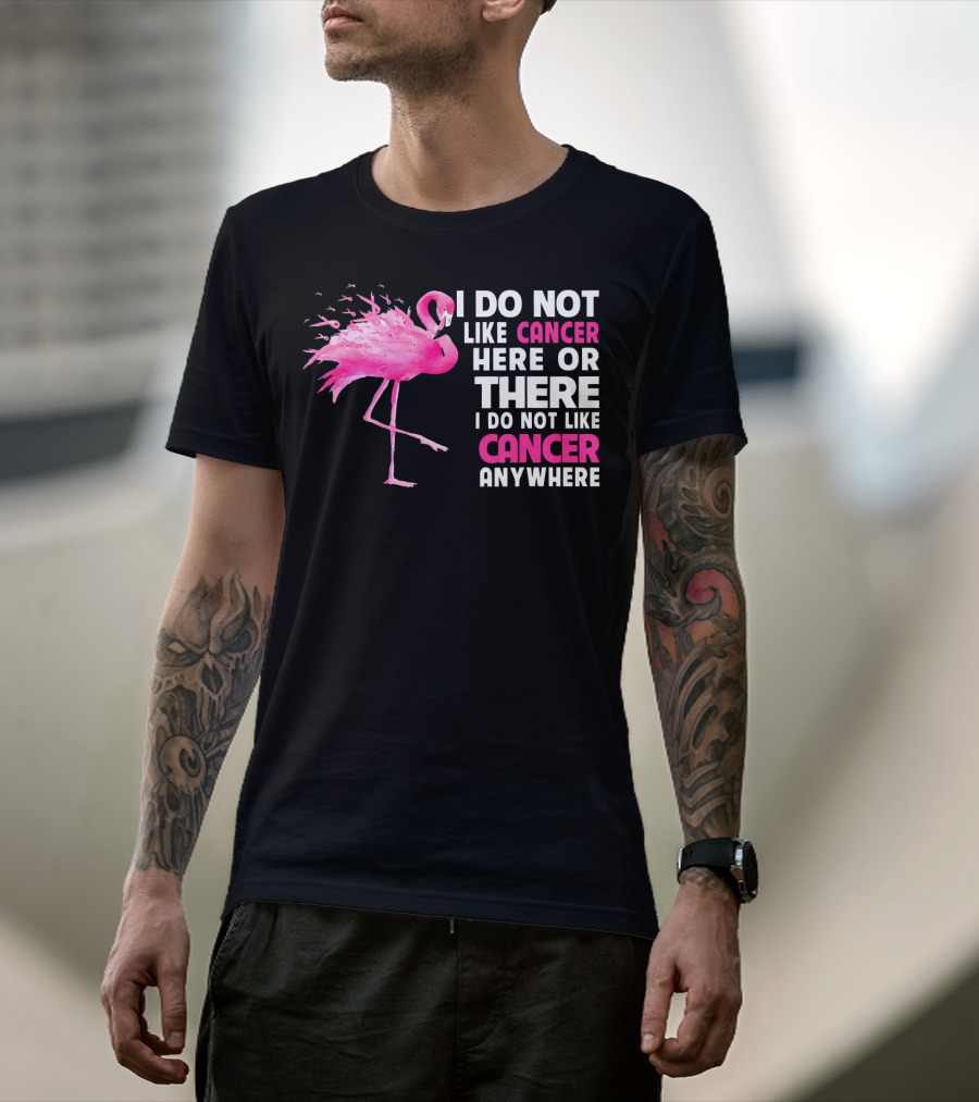 I Do Not Like Cancer Anywhere Pink Flamingo Breast Cancer Awareness T-Shirt