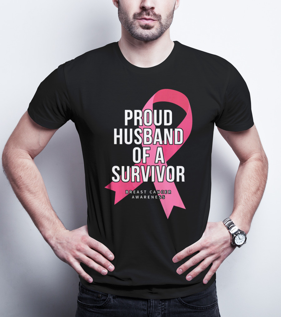 Proud Husband Of A Survivor Breast Cancer Awareness Pink T-Shirt