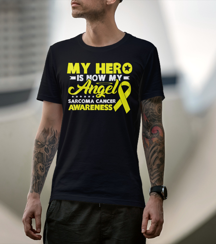 My Hero Is Now My Angel Sarcoma Cancer Awareness Yellow T-Shirt