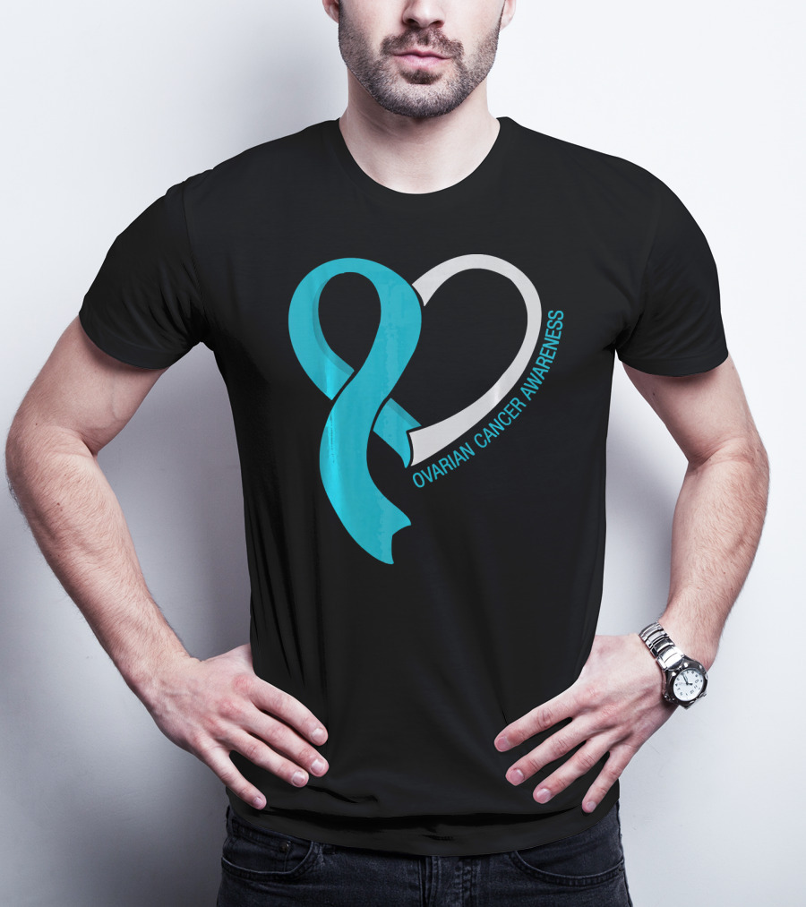 Ovarian Cancer Teal Heart Ribbon Awareness T-Shirt