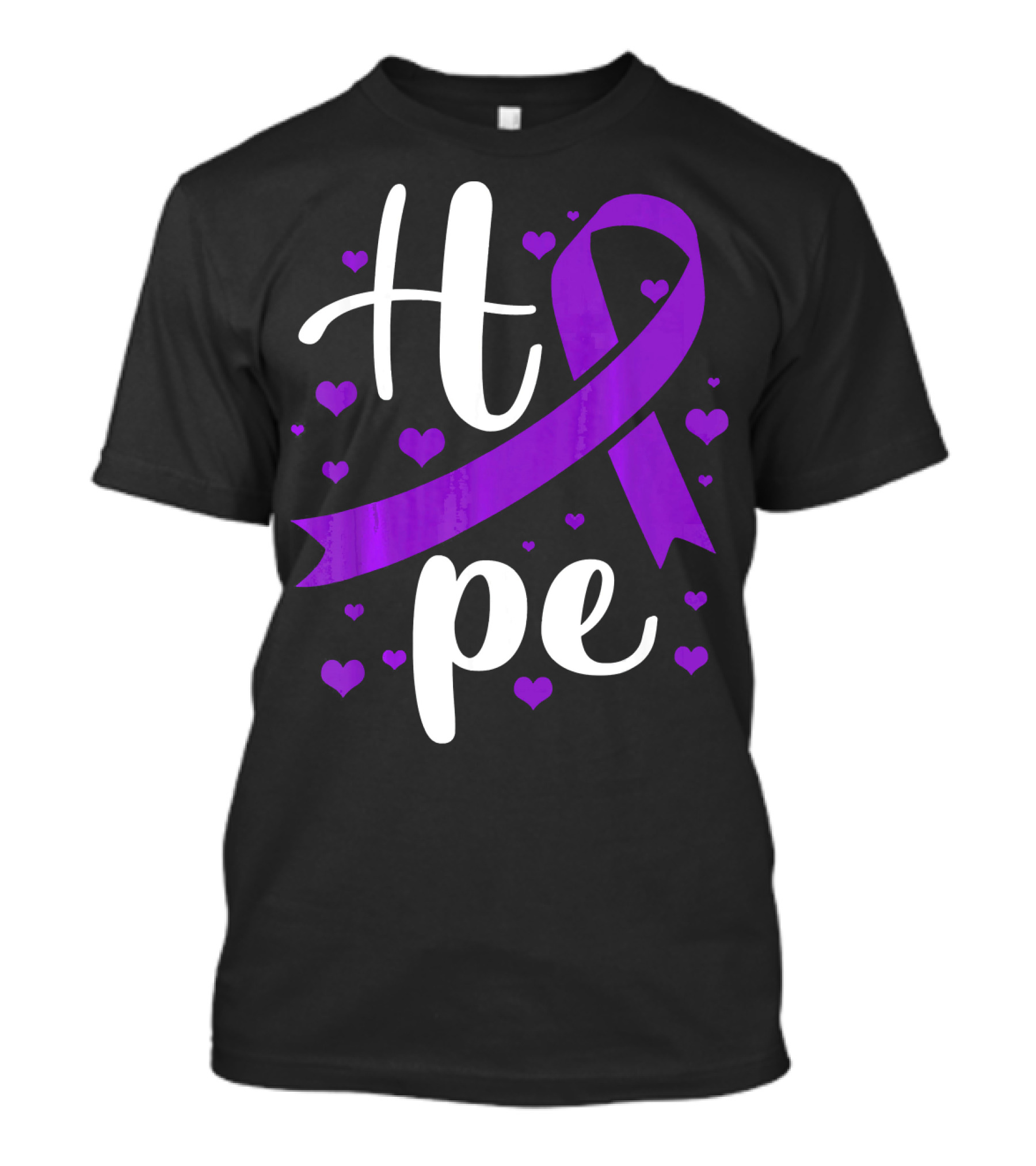 Hope Pancreatic Cancer Awareness Women Purple Ribbon Hearts T-Shirt