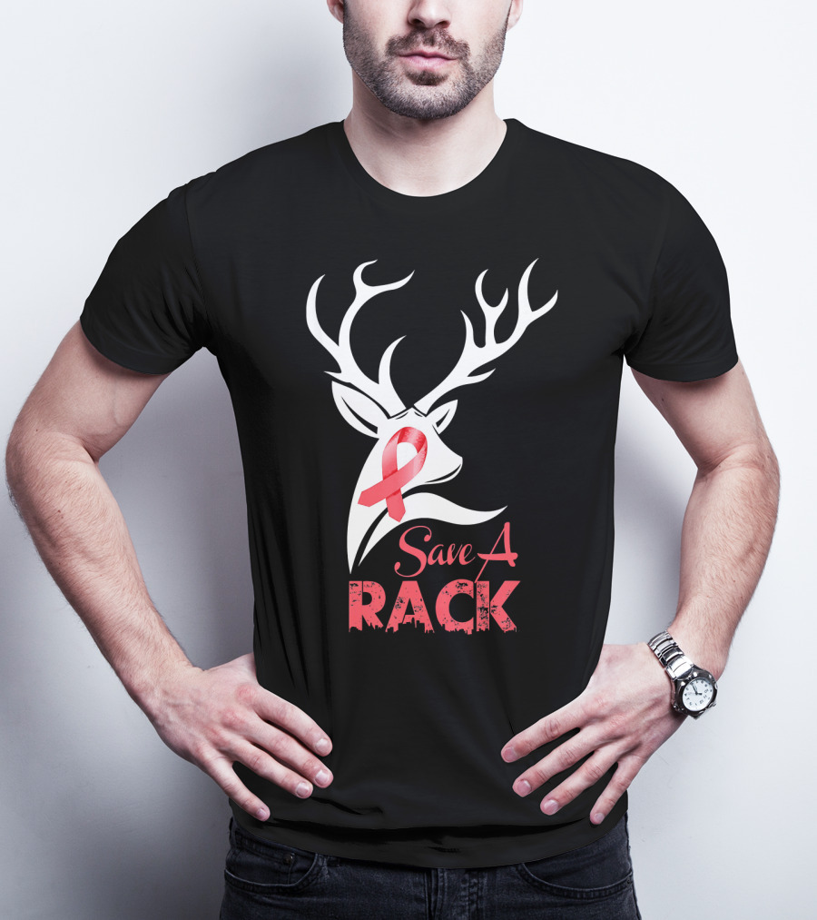 Save A Rack Breast Cancer Awareness Pink Ribbon Deer Antlers T-Shirt
