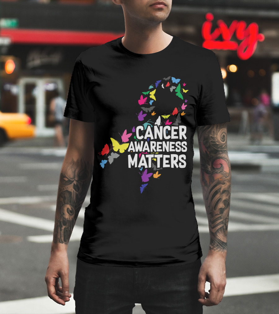 Cancer Awareness Matters Butterfly Ribbon T-Shirt