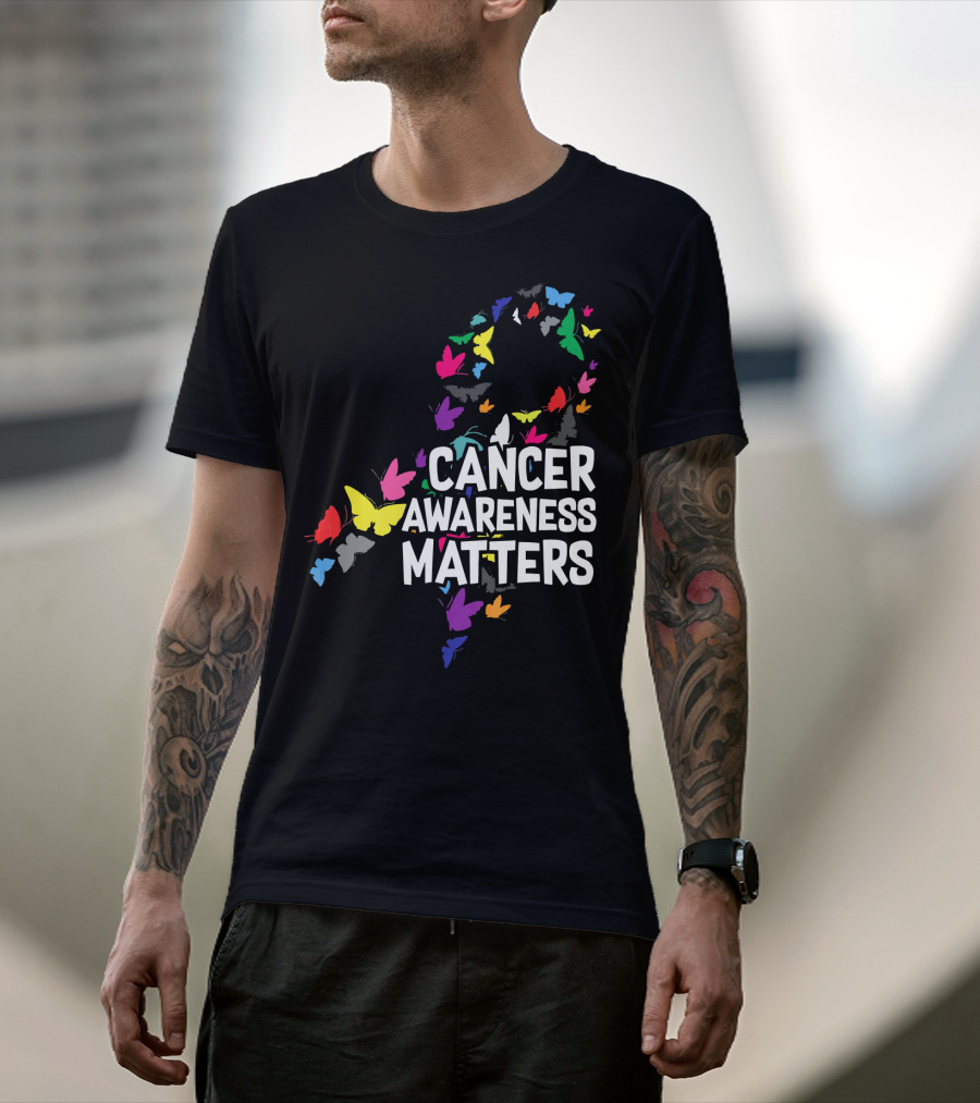 Cancer Awareness Matters Butterfly Ribbon T-Shirt