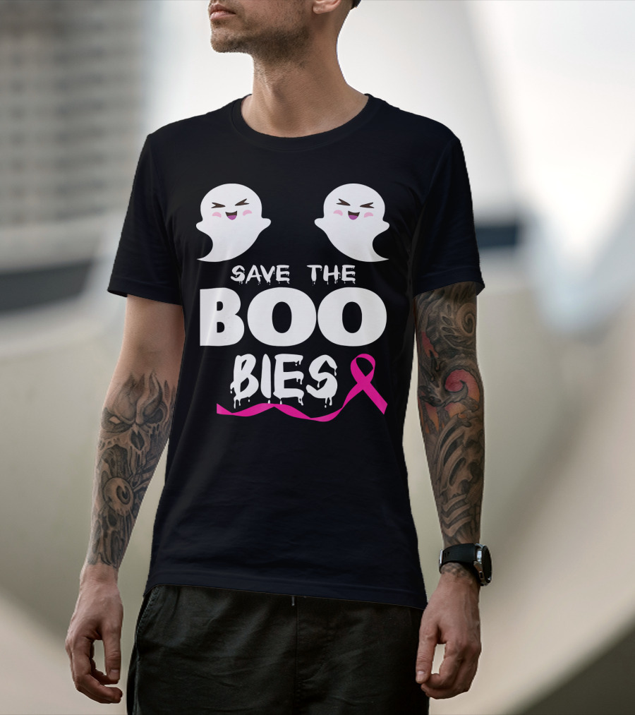 Save The BOO Bies Ghosts Pink Ribbon Breast Cancer Support T-Shirt