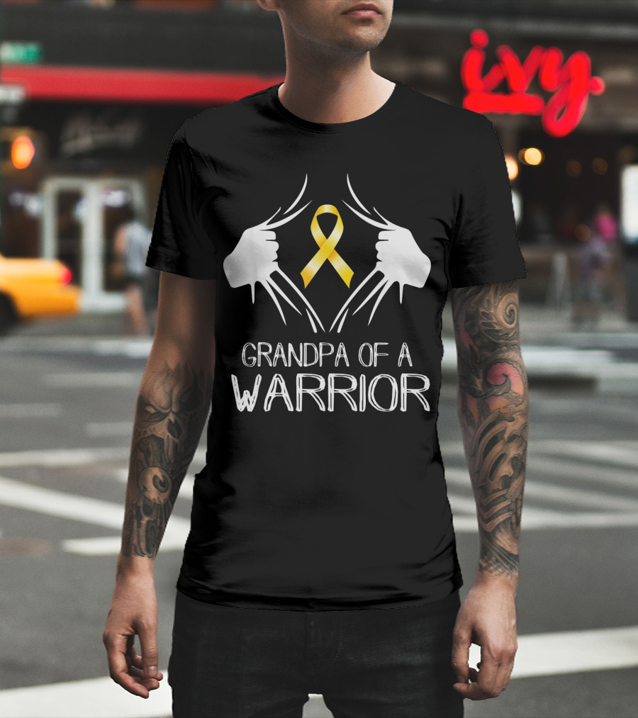 Grandpa Of A Warrior Childhood Cancer Gold T-Shirt