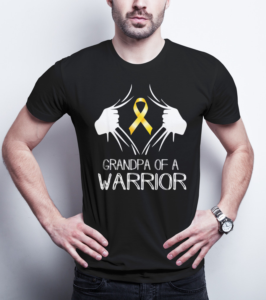 Grandpa Of A Warrior Childhood Cancer Gold T-Shirt