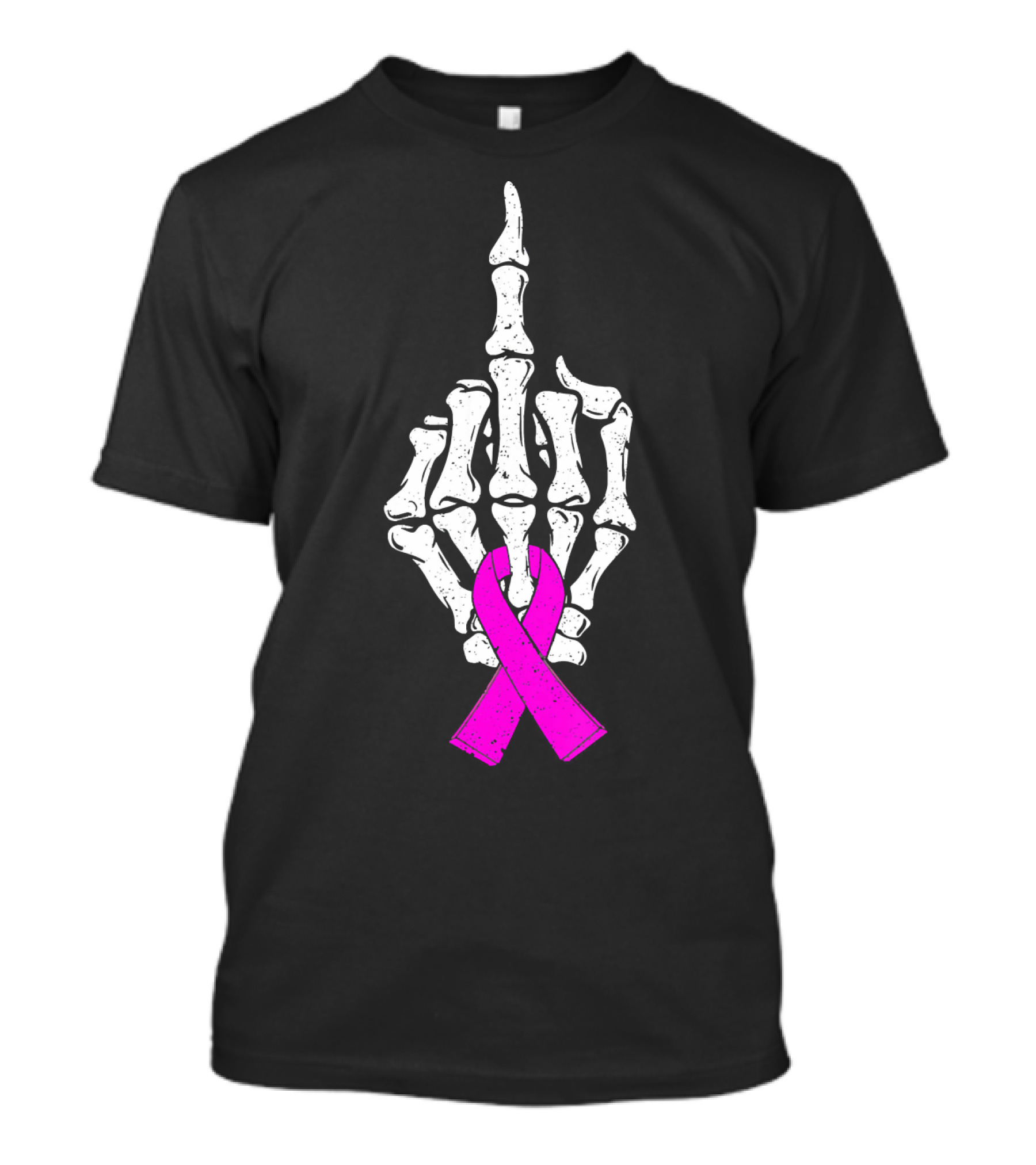 Breast Cancer Skeleton Middle Finger Pink Ribbon Awareness T-Shirt