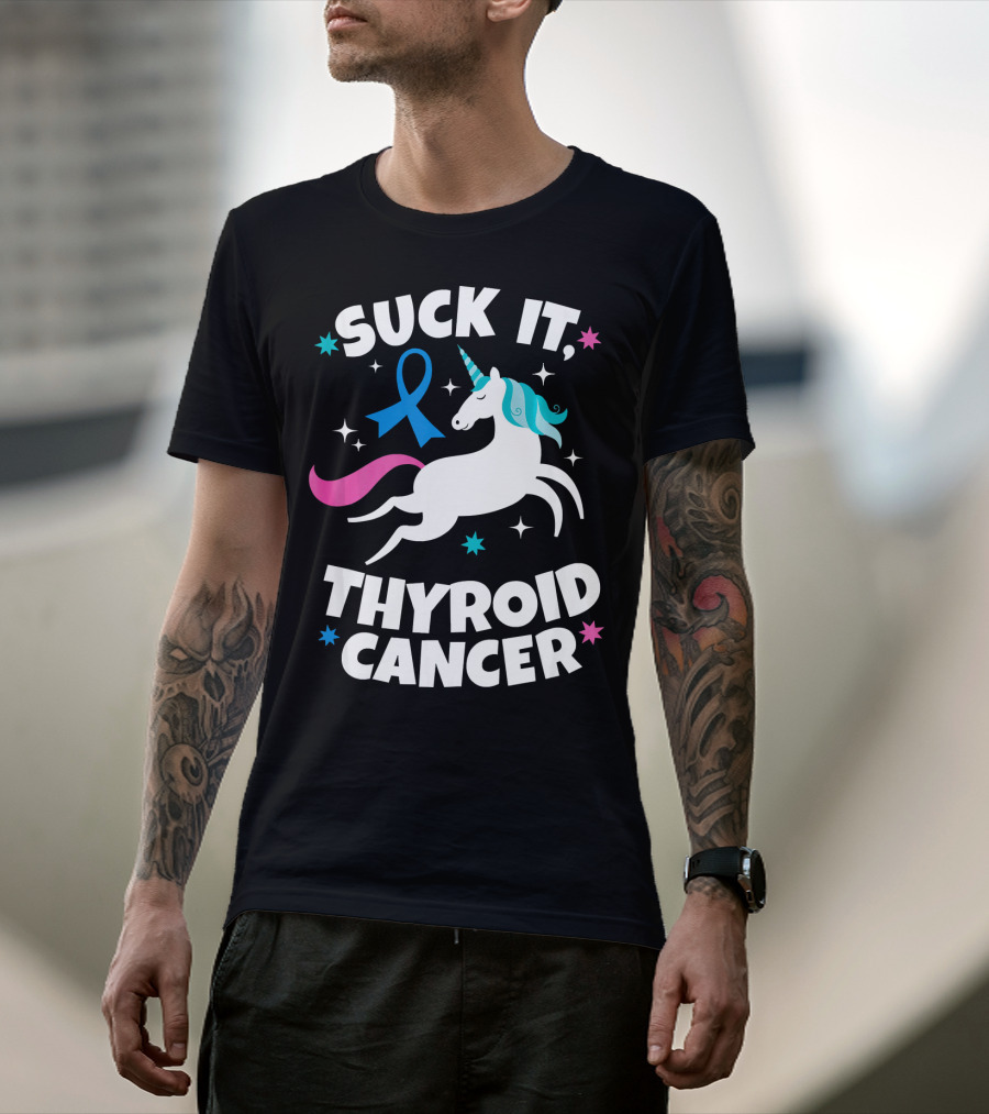 Suck It Thyroid Cancer Unicorn Blue T-Shirt