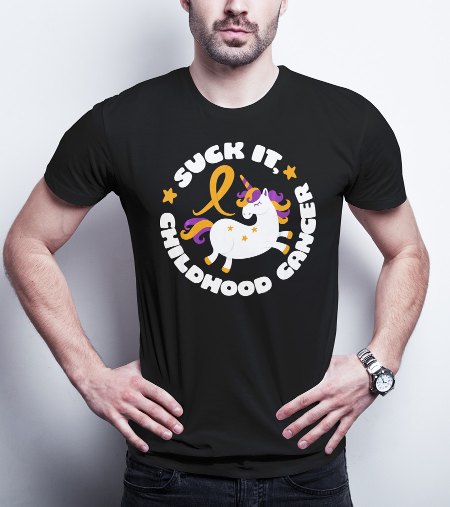 Suck It Childhood Cancer Unicorn Ribbon Fighter T-Shirt