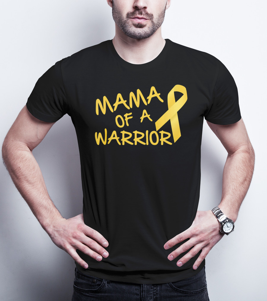 Mama Of A Warrior Yellow Ribbon Childhood Cancer Awareness T-Shirt