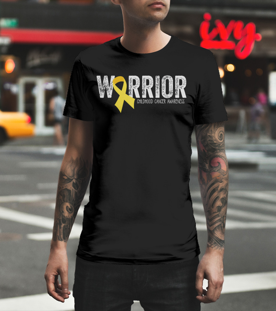 Warrior Yellow Ribbon Childhood Cancer Awareness T-Shirt