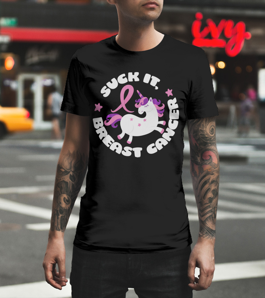 Suck It Breast Cancer Unicorn Pink T-Shirt
