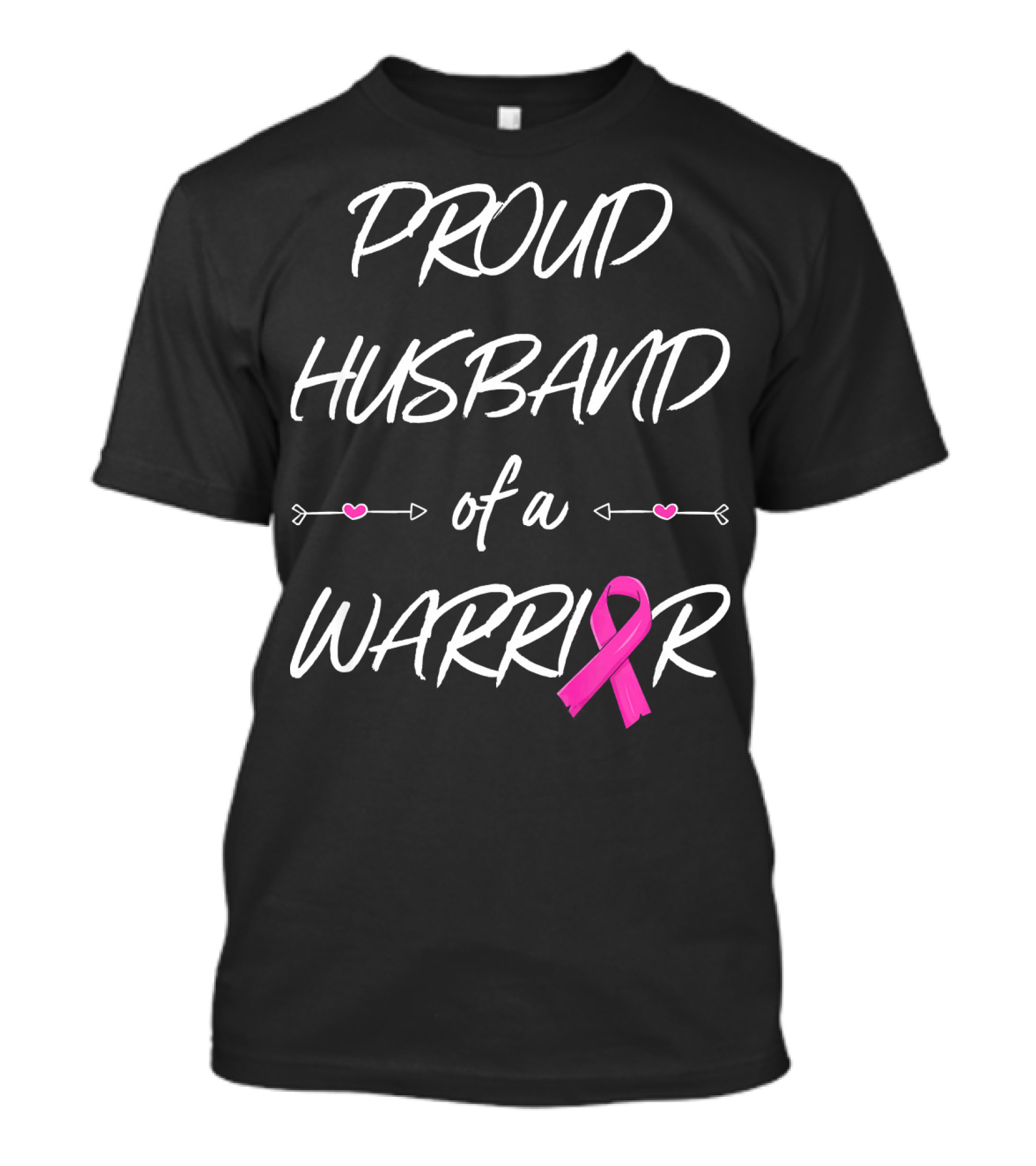 Proud Husband Of A Warrior Breast Cancer Pink Ribbon Hearts T-Shirt