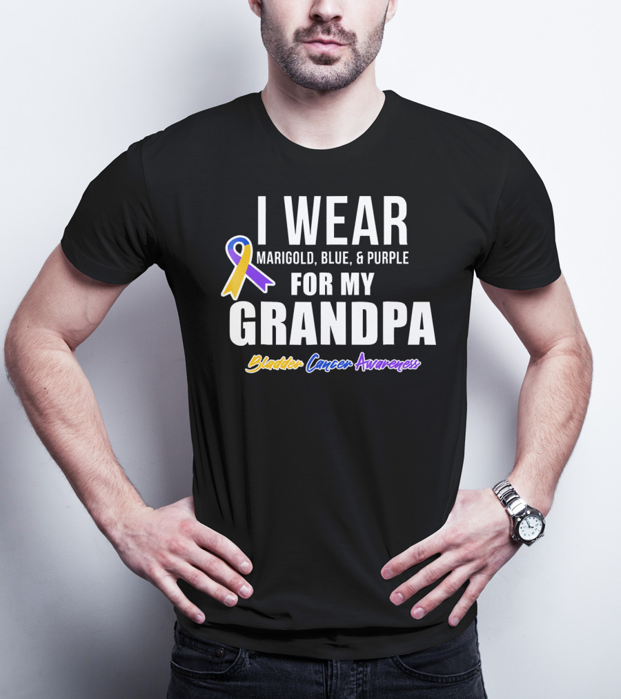 I Wear Marigold Blue And Purple For My Grandpa Bladder Cancer Awareness T-Shirt