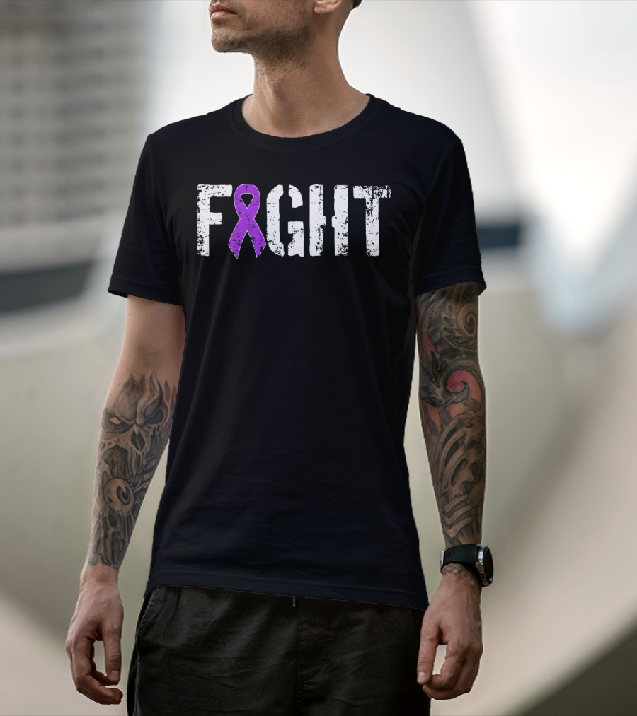 FIGHT Pancreatic Cancer Military Style Purple Ribbon Awareness T-Shirt